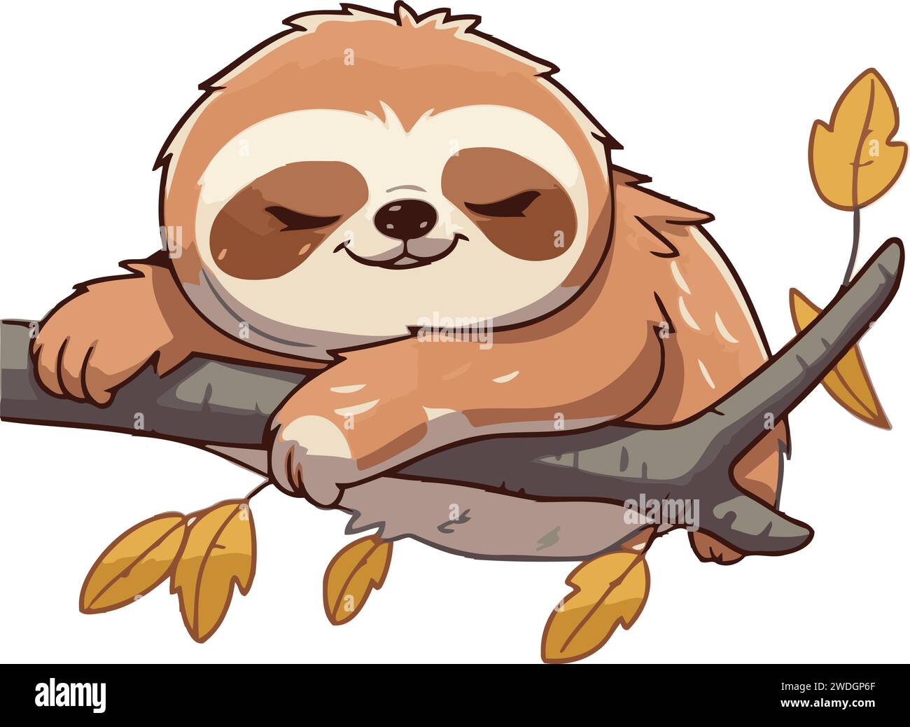 Cute cartoon sloth sleeping on a branch. Vector illustration Stock ...
