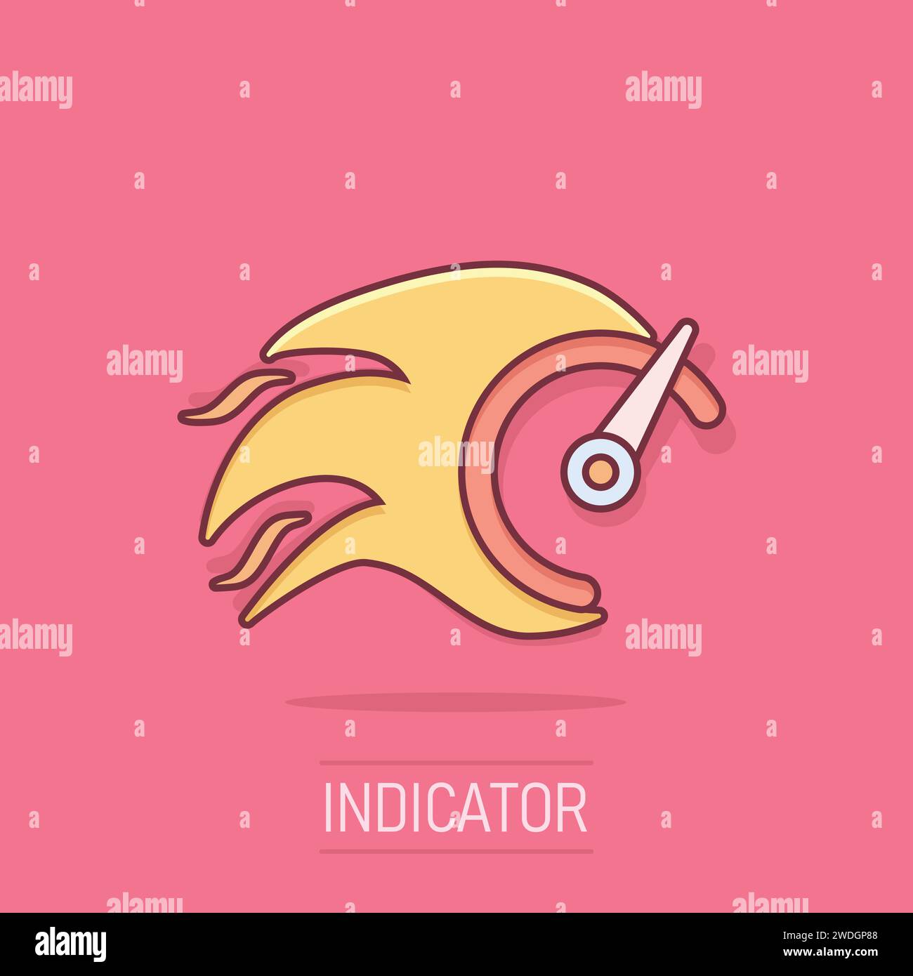 Flaming speedometer sign icon in comic style. Accelerate vector cartoon ...
