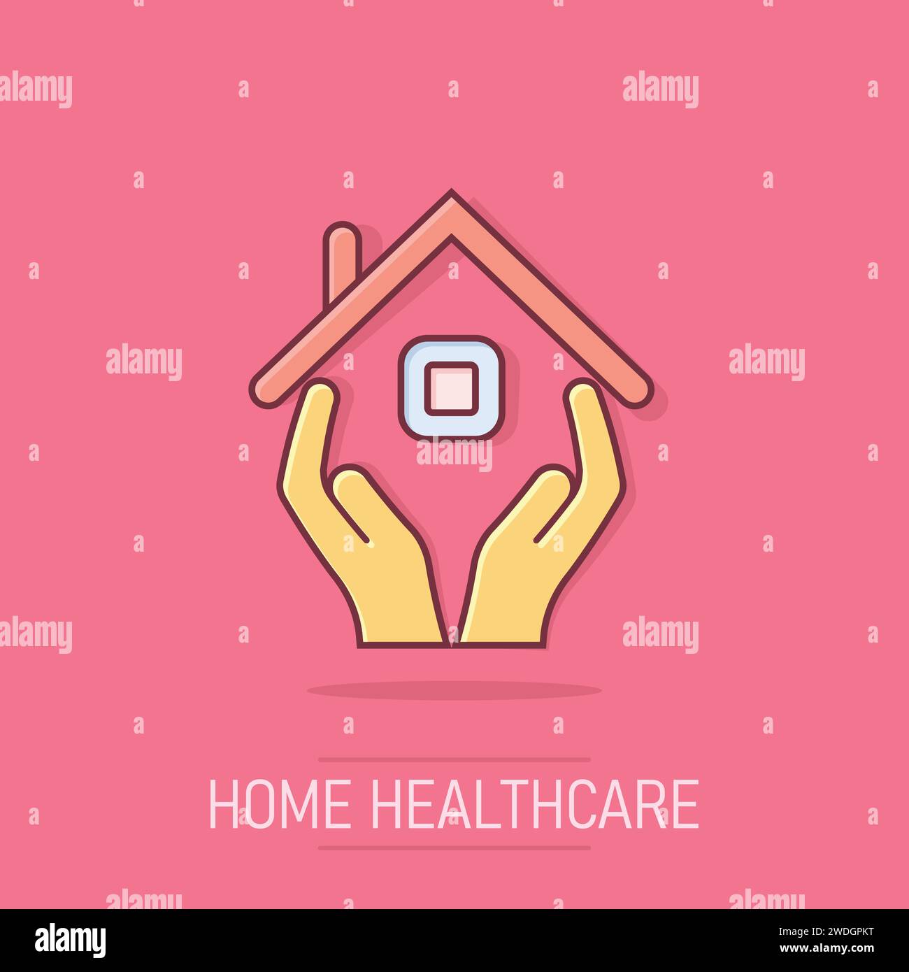 Home care icon in comic style. Hand hold house vector cartoon ...