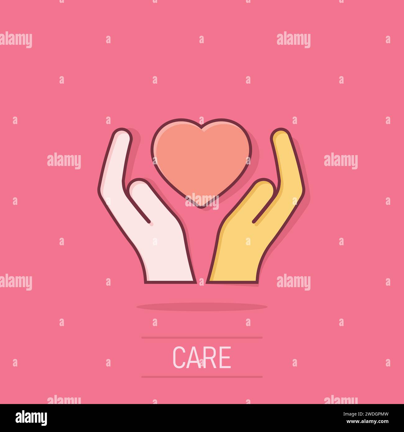 Heart care icon in comic style. Charity vector cartoon illustration on ...