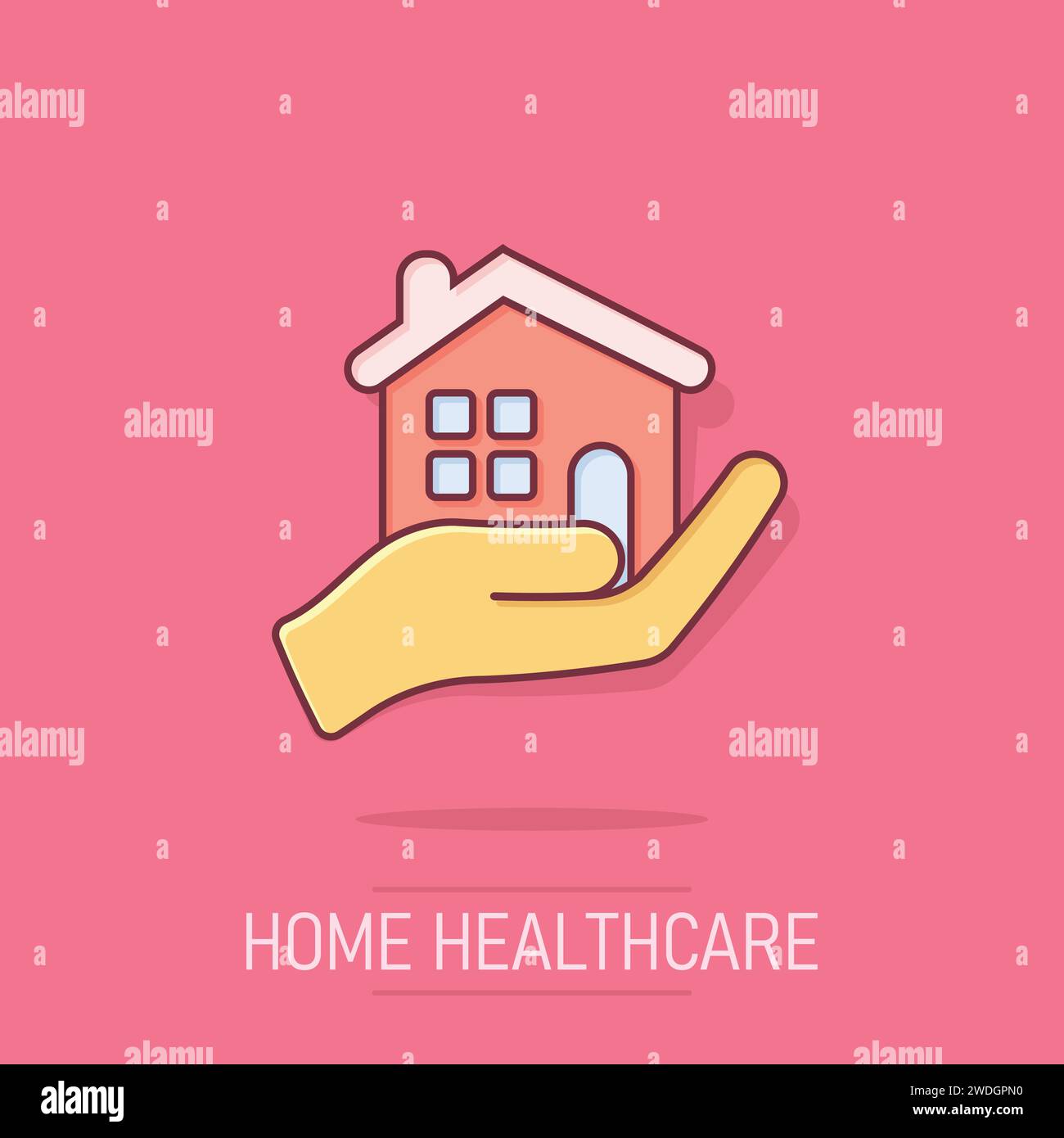 Home care icon in comic style. Hand hold house vector cartoon ...