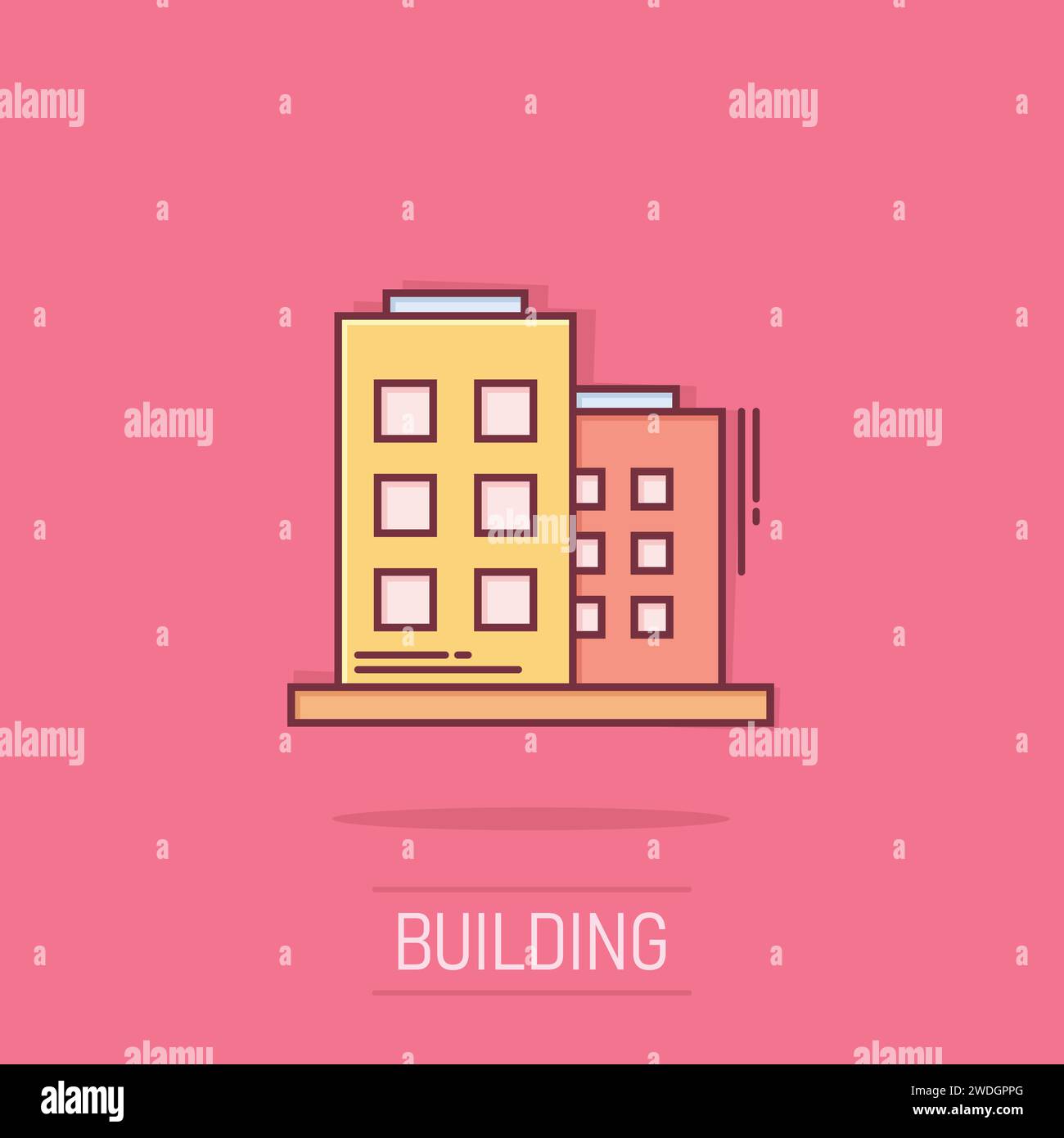Office building sign icon in comic style. Apartment vector cartoon ...