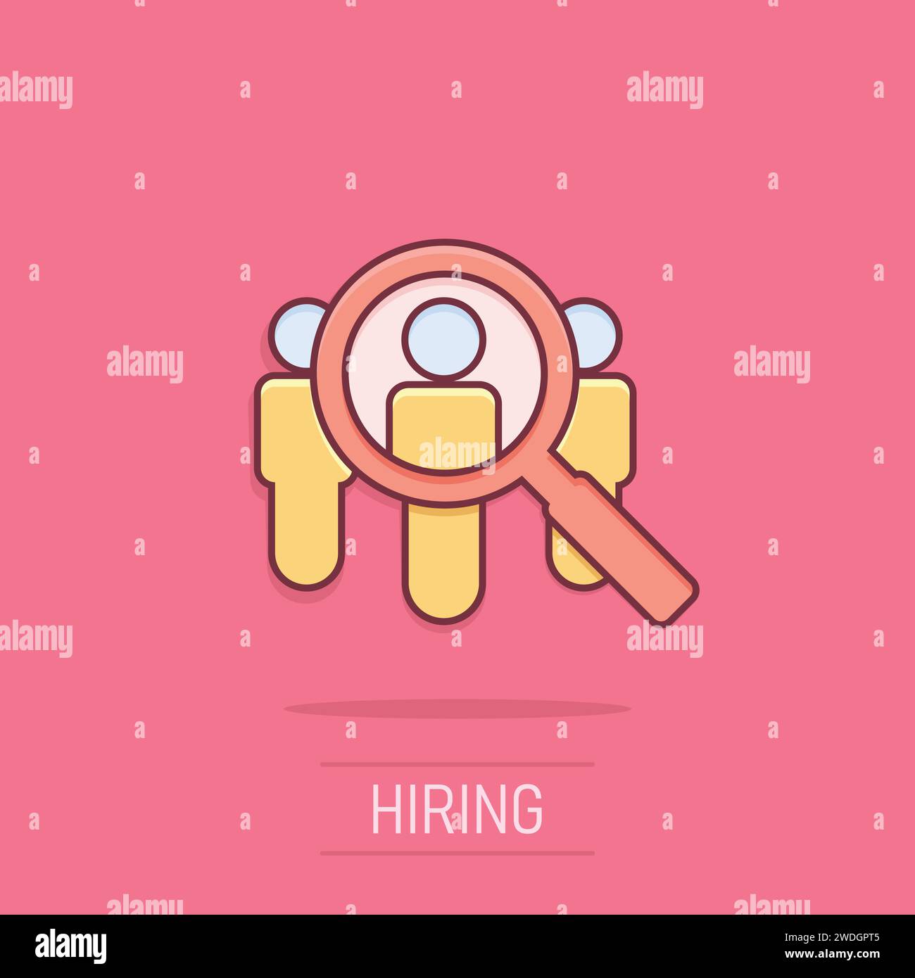 Search job vacancy icon in comic style. Loupe career vector cartoon ...
