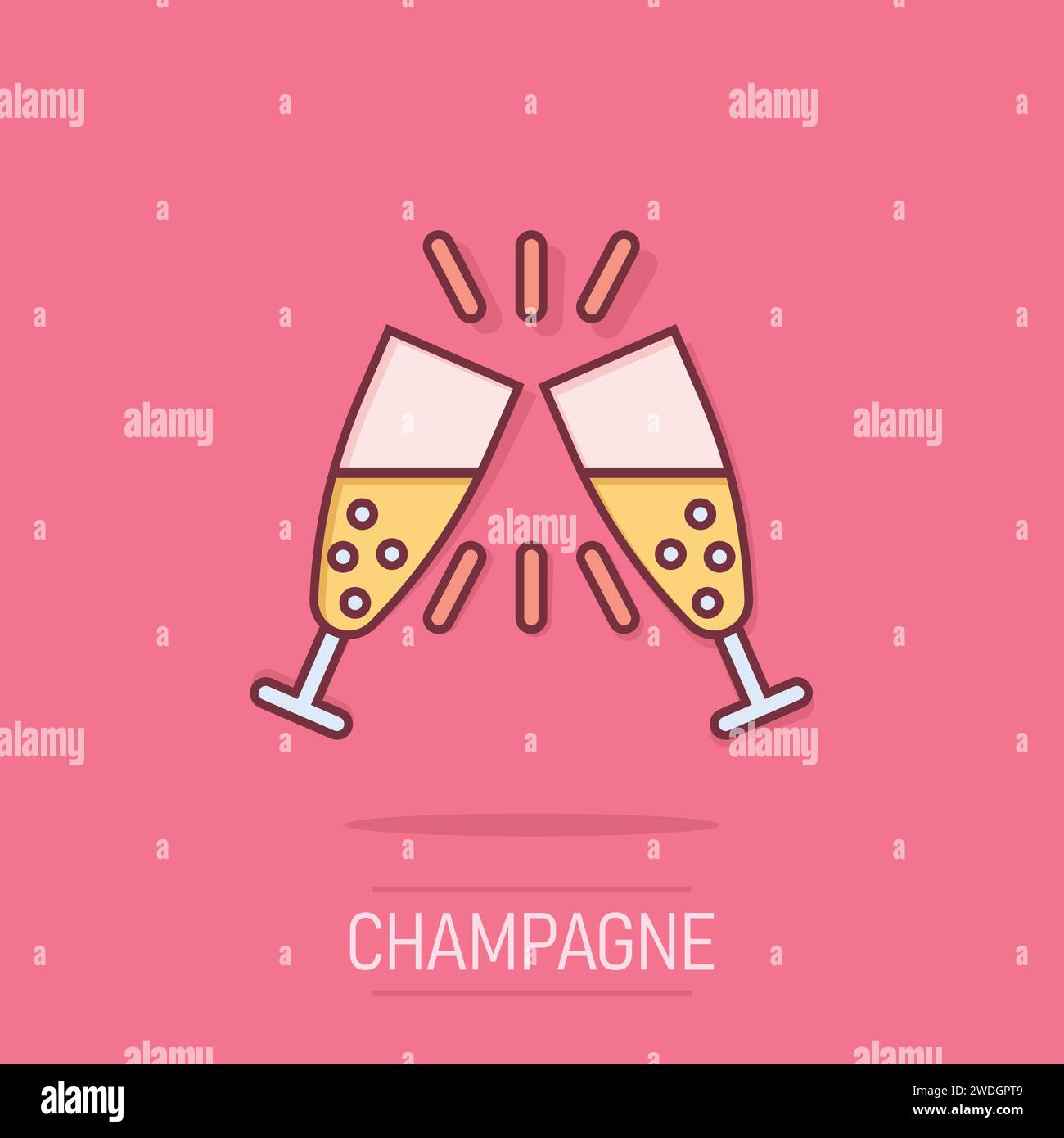 Champagne glass icon in comic style. Alcohol drink vector cartoon ...