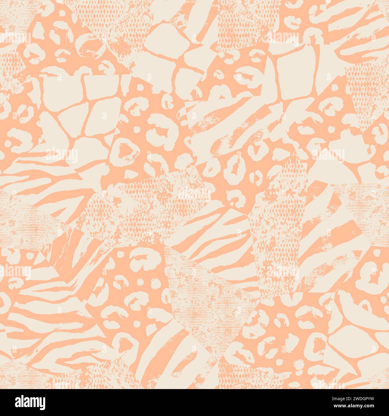 Trendy imitation sewn pieces Peach Fuzz color fabric in patchwork style ...