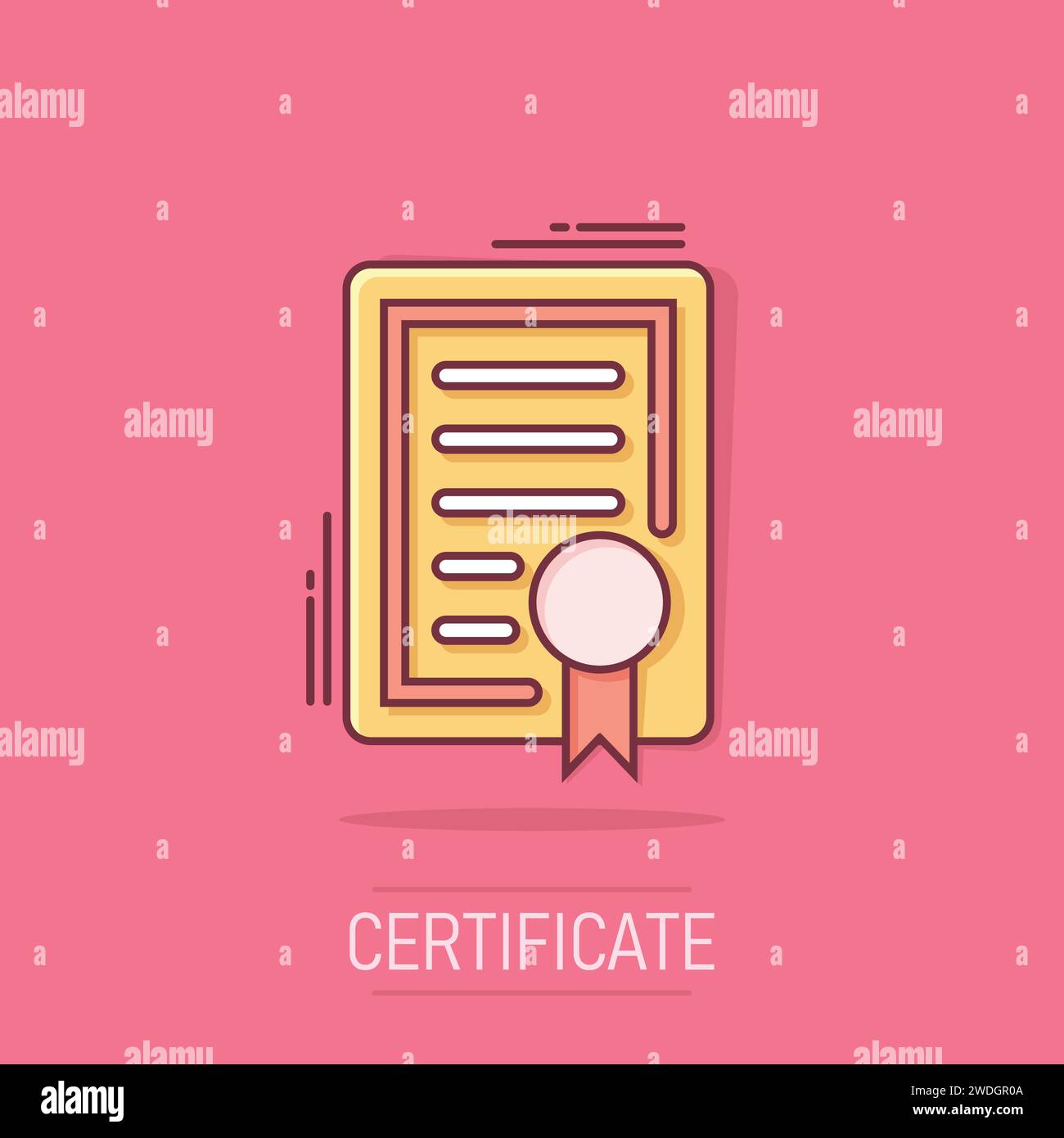 Certificate icon in comic style. License badge vector cartoon ...