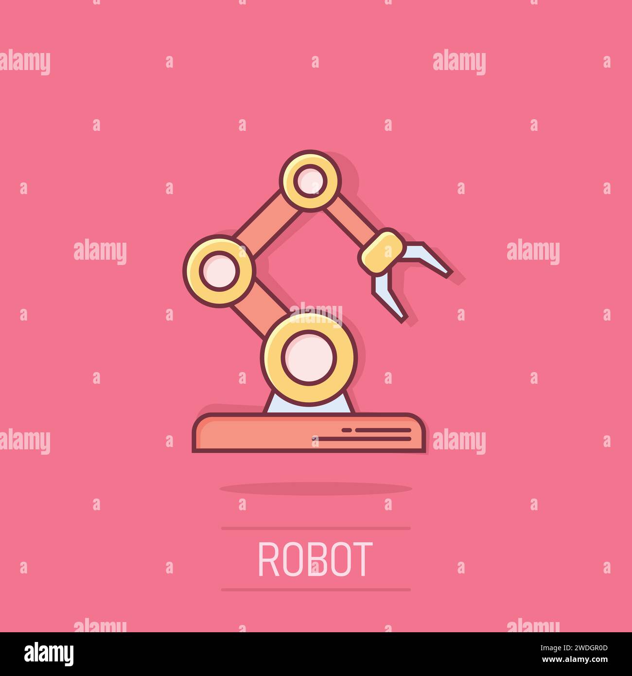 Robot arm icon in comic style. Mechanic manipulator cartoon vector ...