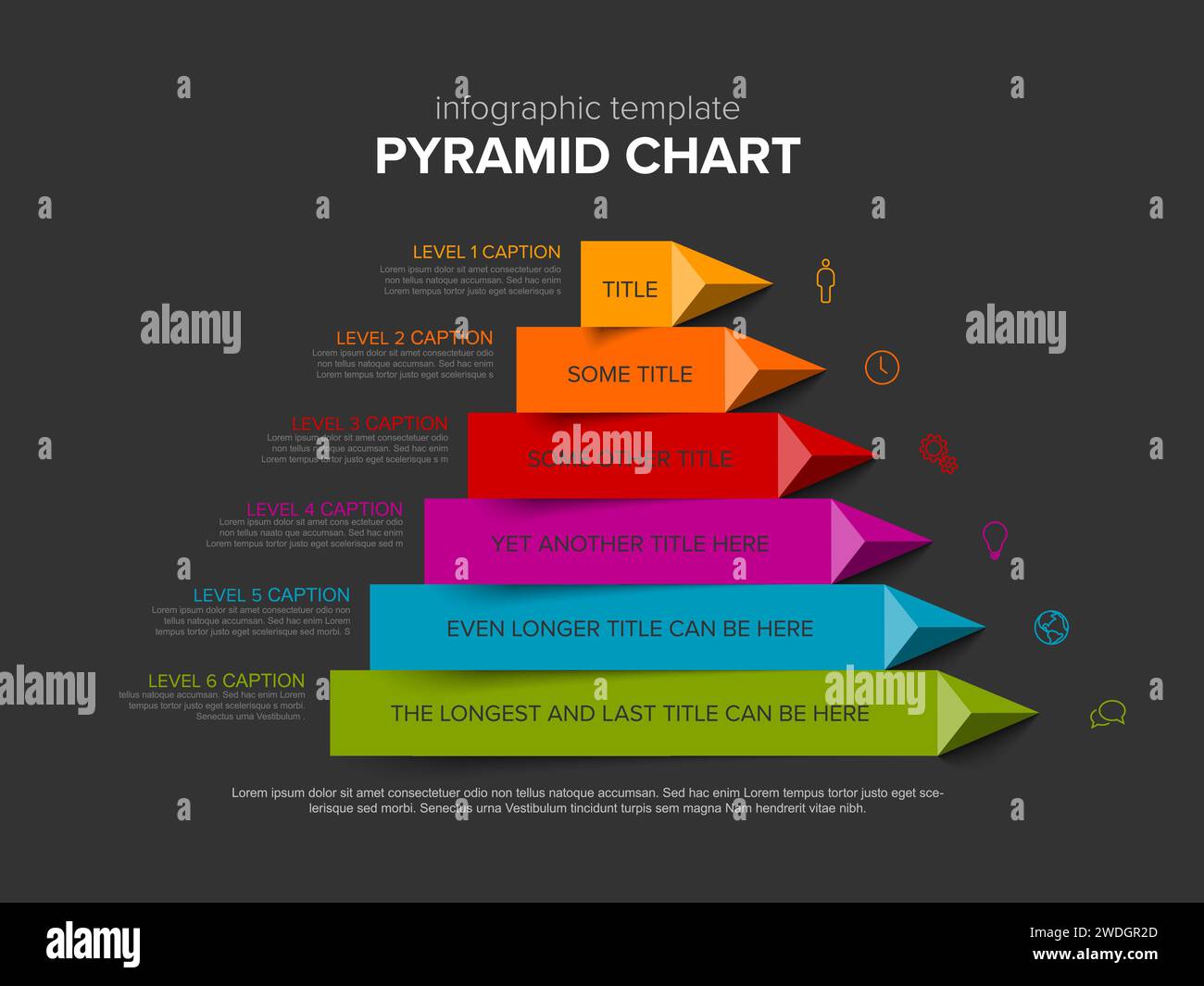 Vector Infographic stipe layers template with six levels - color ...