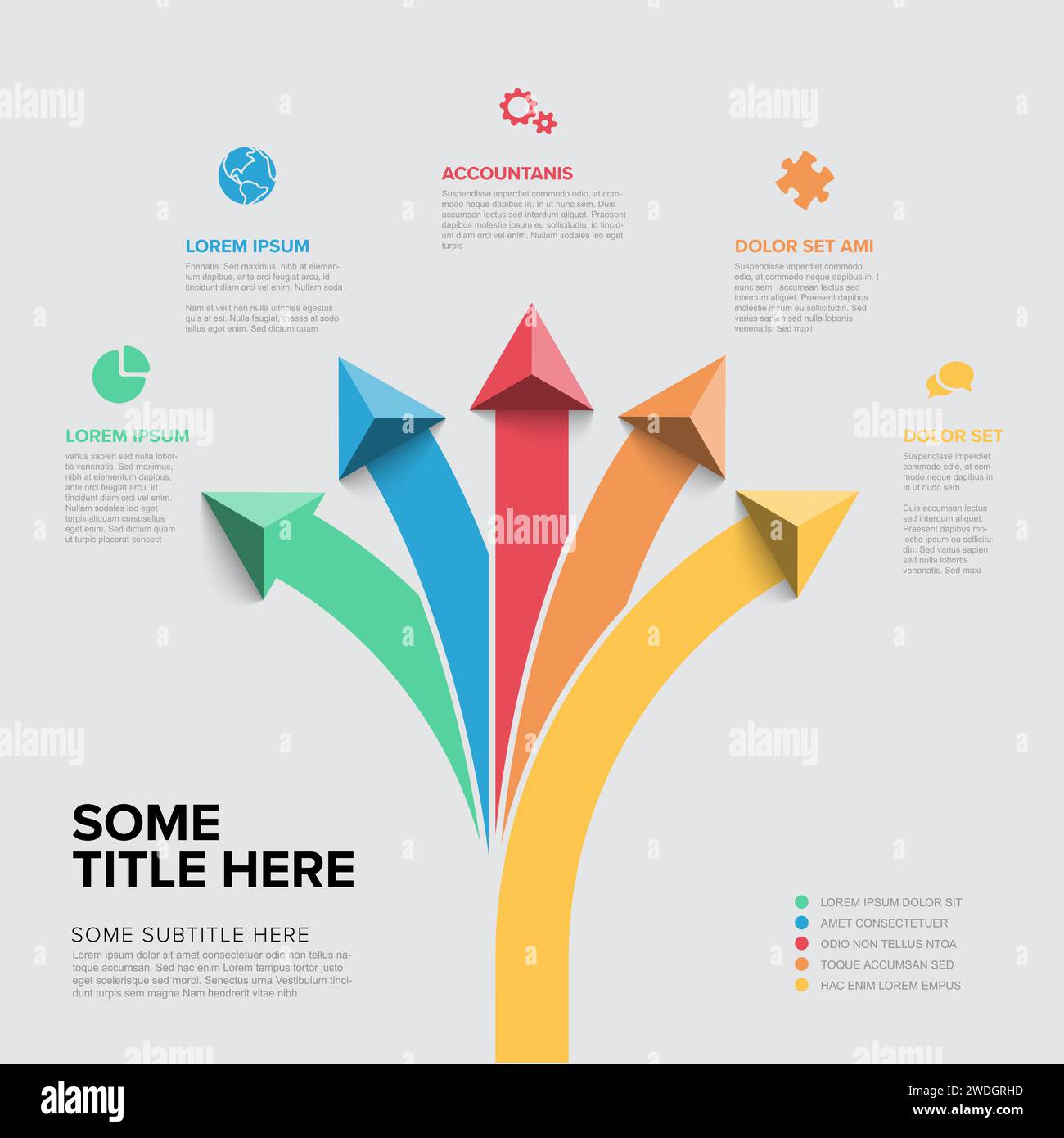 Vector light multipurpose Infographic template with title and five elements options with big up ...