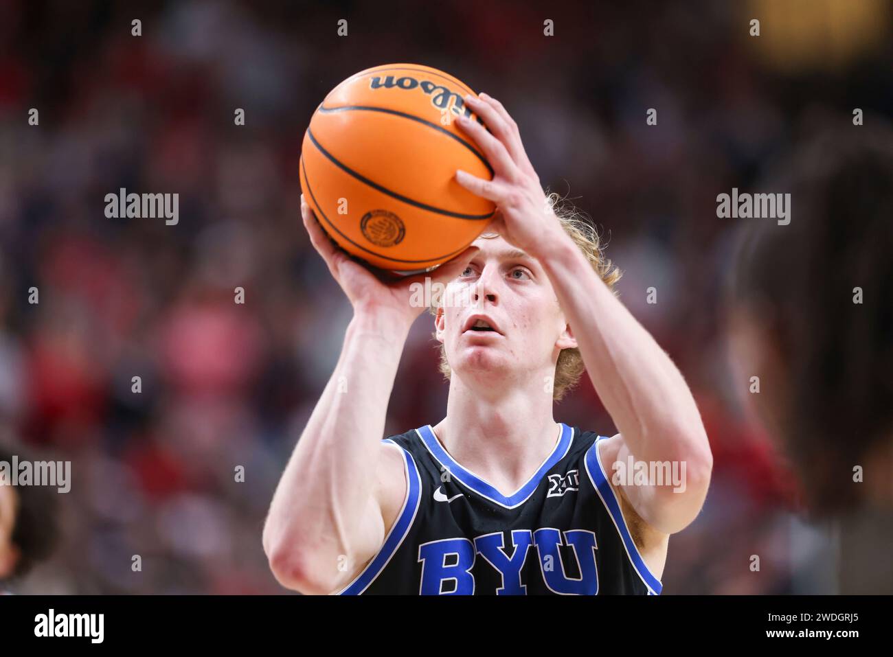 BYU guard Richie Saunders (15) shoots a free throw during the first ...
