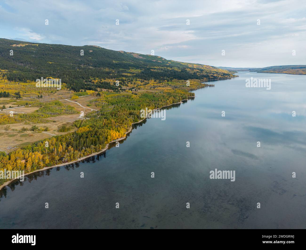 Lower St Mary lake from above with beautiful autumn colors in the ...
