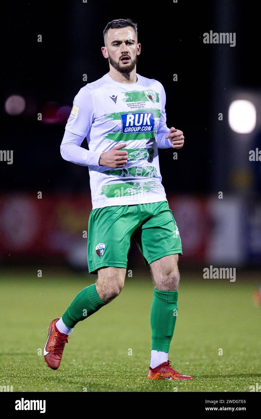 Barry, UK. 20th Jan, 2024. Jordan Williams of TNS in a action. The New ...