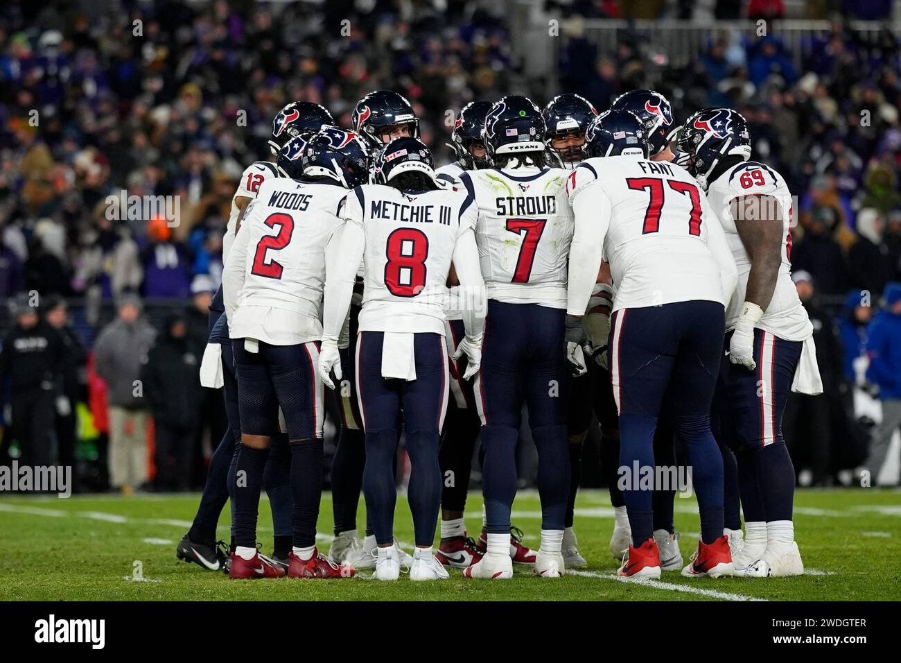Houston Texans huddle during the second half of an NFL football AFC ...