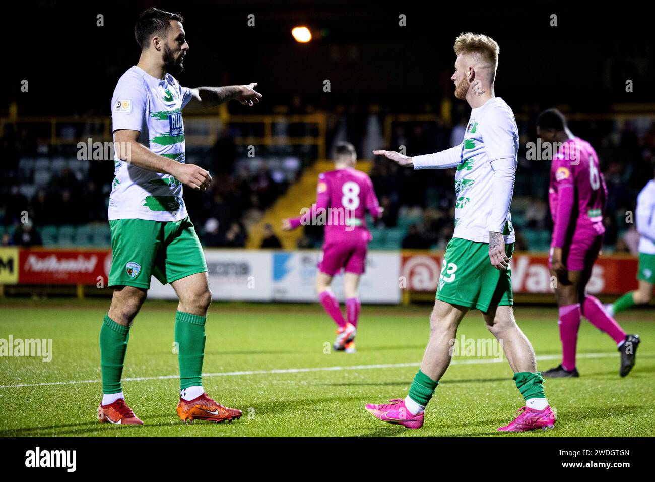 Barry, UK. 20th Jan, 2024. Brad Young of TNS celebrates scoring his ...