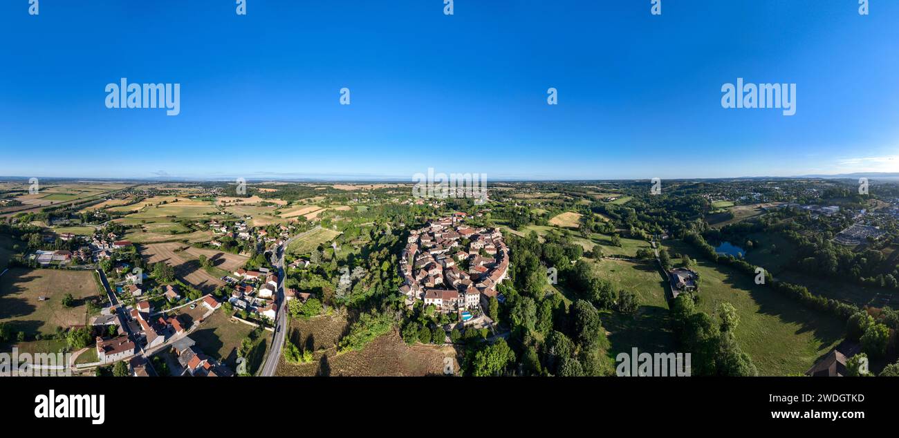 Aerial View of the many buildings of the medieval city of Perouges ...