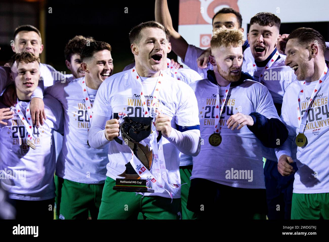 Barry, UK. 20th Jan, 2024. Chris Marriott of TNS lifts the Nathaniel MG ...