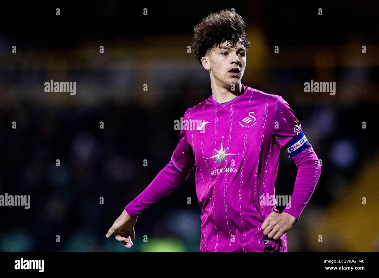 Barry, UK. 20th Jan, 2024. Filip Lissah of Swansea City in action. The ...