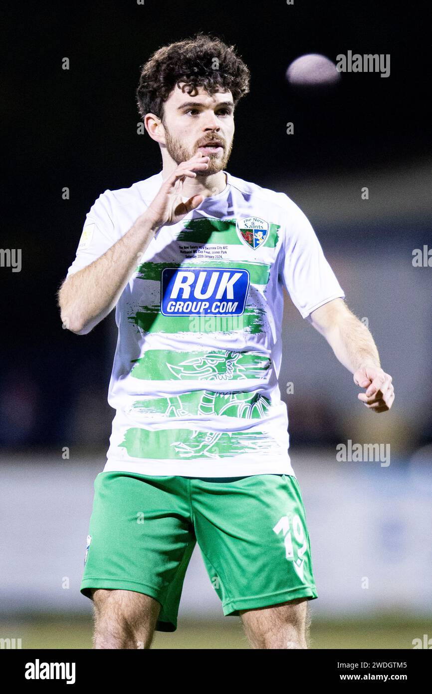 Barry, UK. 20th Jan, 2024. Ben Clark of TNS in action. The New Saints v ...