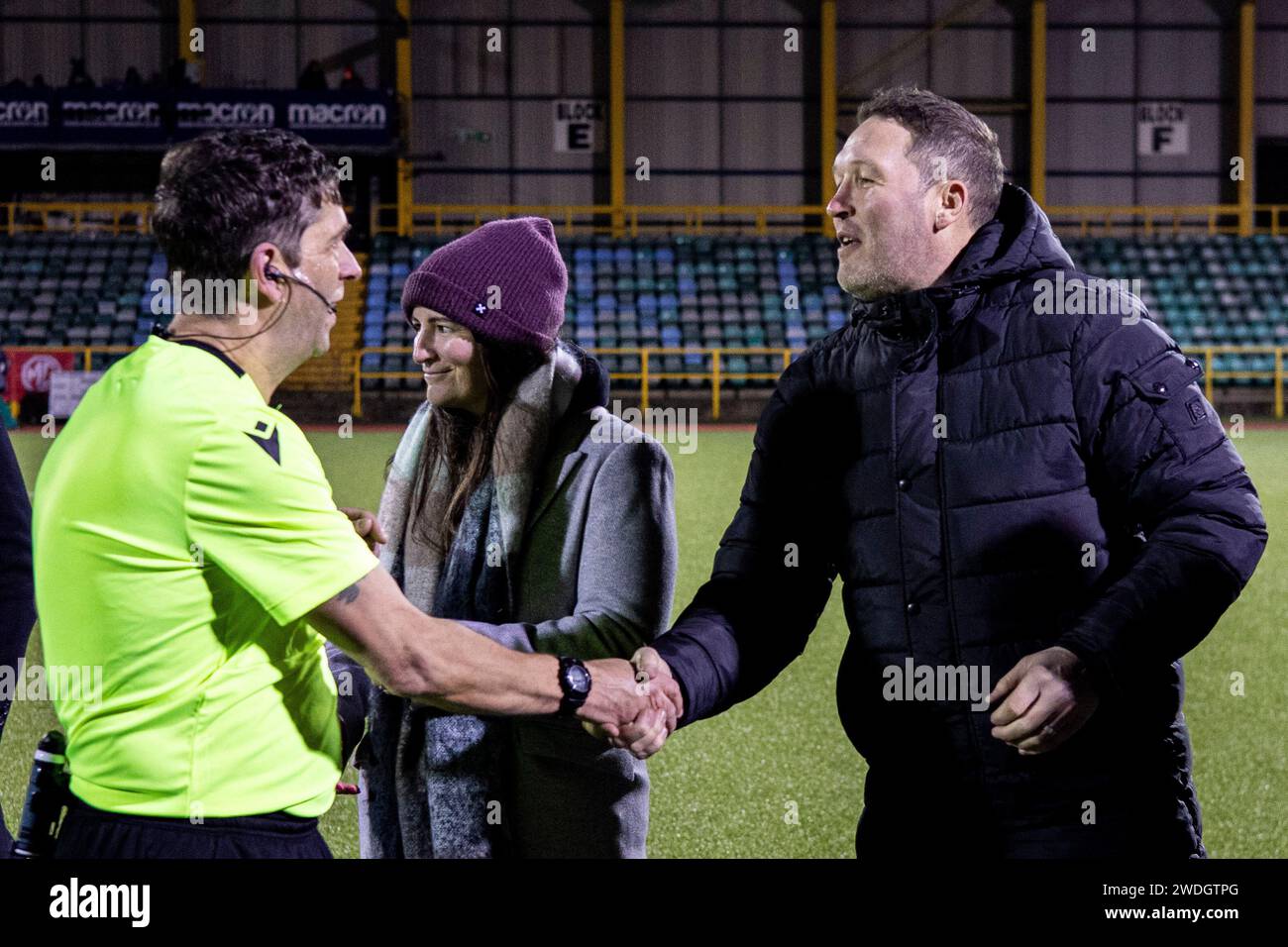Barry, UK. 20th Jan, 2024. Scott Young of Nathaniel Cars with Referee ...