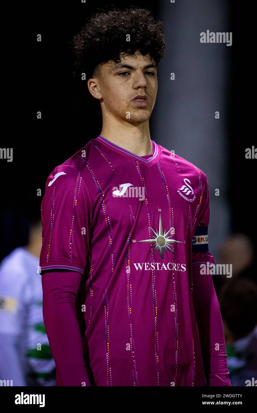 Barry, UK. 20th Jan, 2024. Filip Lissah of Swansea City ahead of kick ...