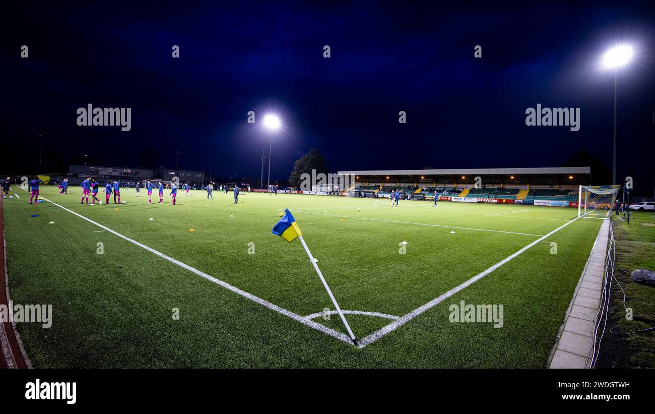 Barry, UK. 20th Jan, 2024. General View of Jenner Park during the warm up. The New Saints v ...