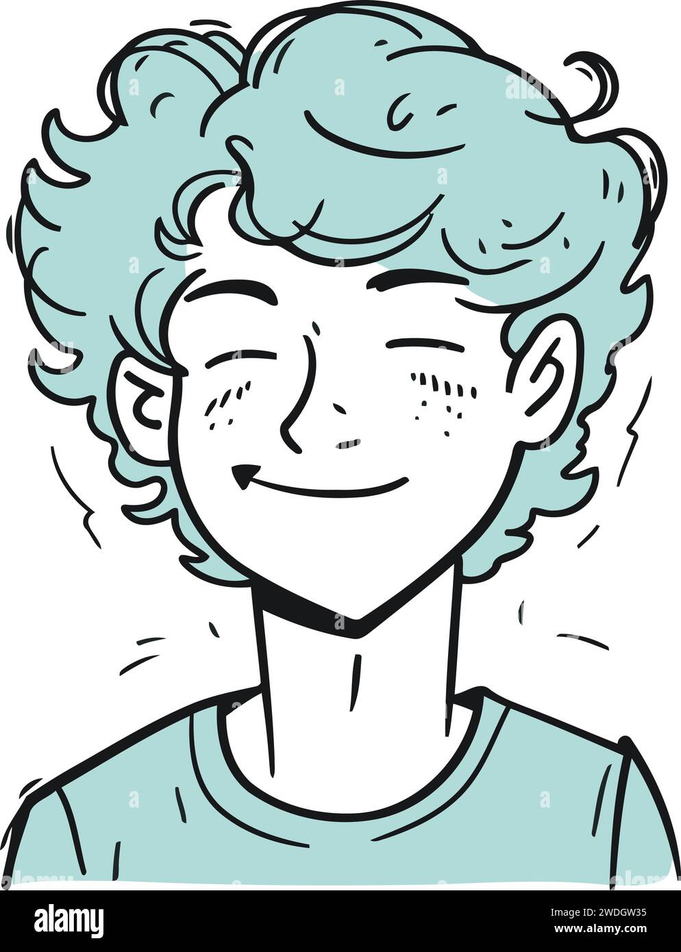 Vector illustration of a young man with blue hair. Cartoon style Stock ...