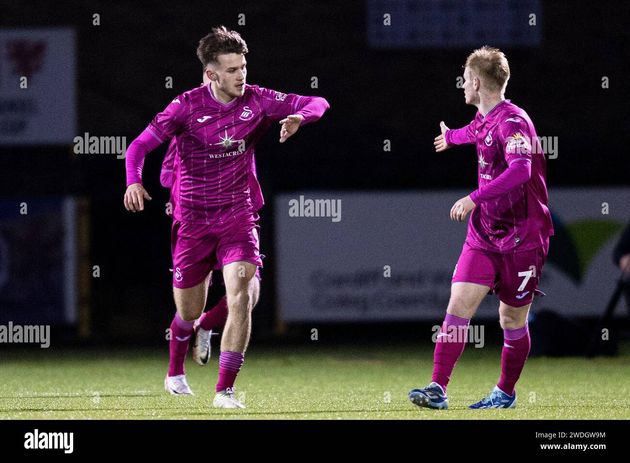 Barry, UK. 20th Jan, 2024. Ben Lloyd of Swansea City celebrates scoring ...