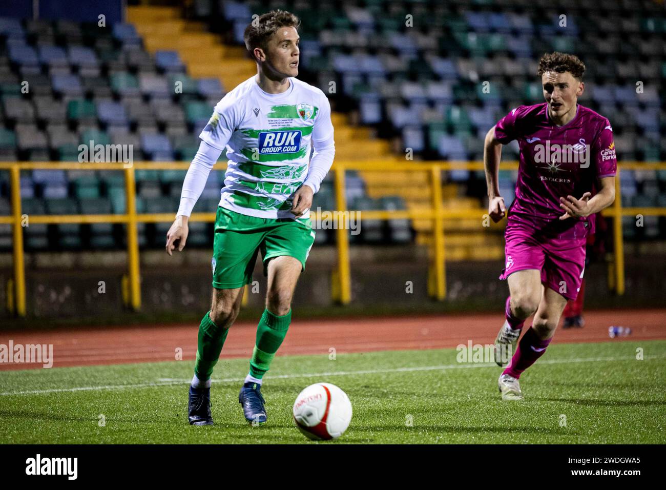 Barry, UK. 20th Jan, 2024. Josh Daniels of TNS in action. The New ...