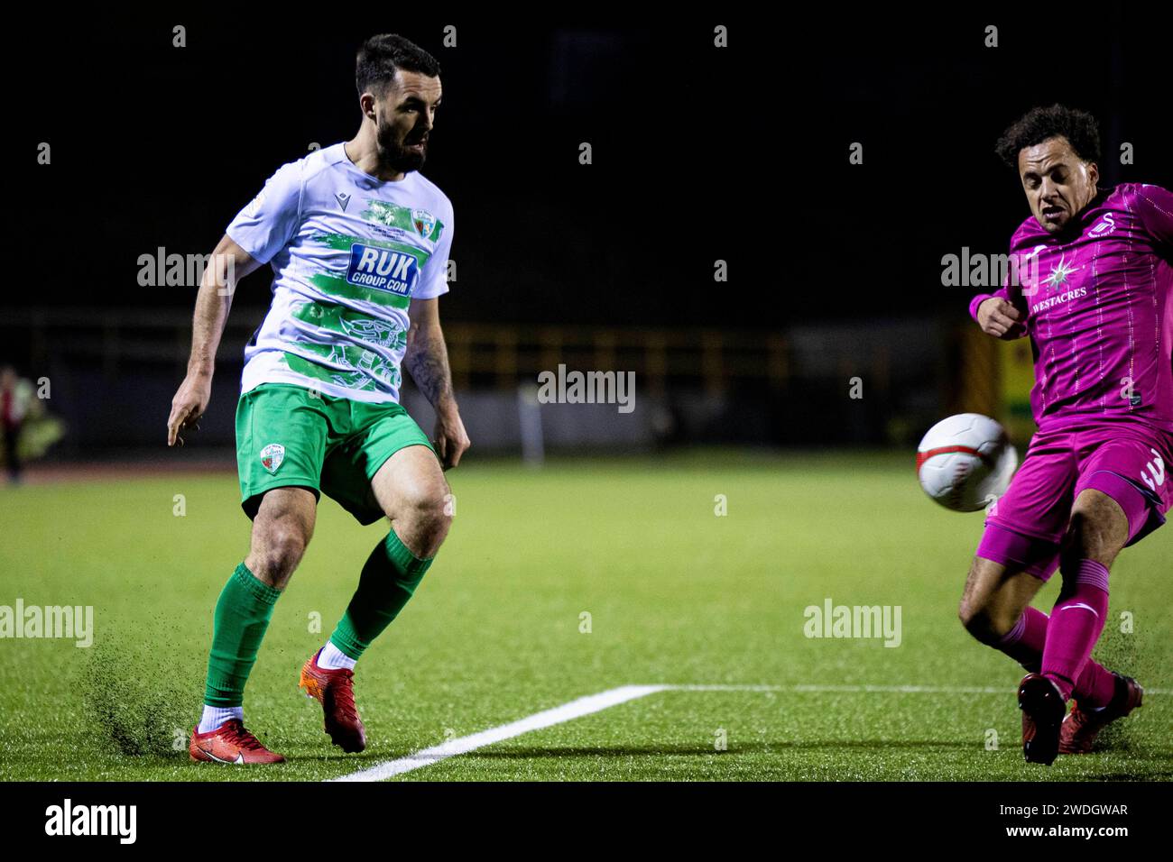 Barry, UK. 20th Jan, 2024. Ryan Brobbel of TNS in a action. The New ...