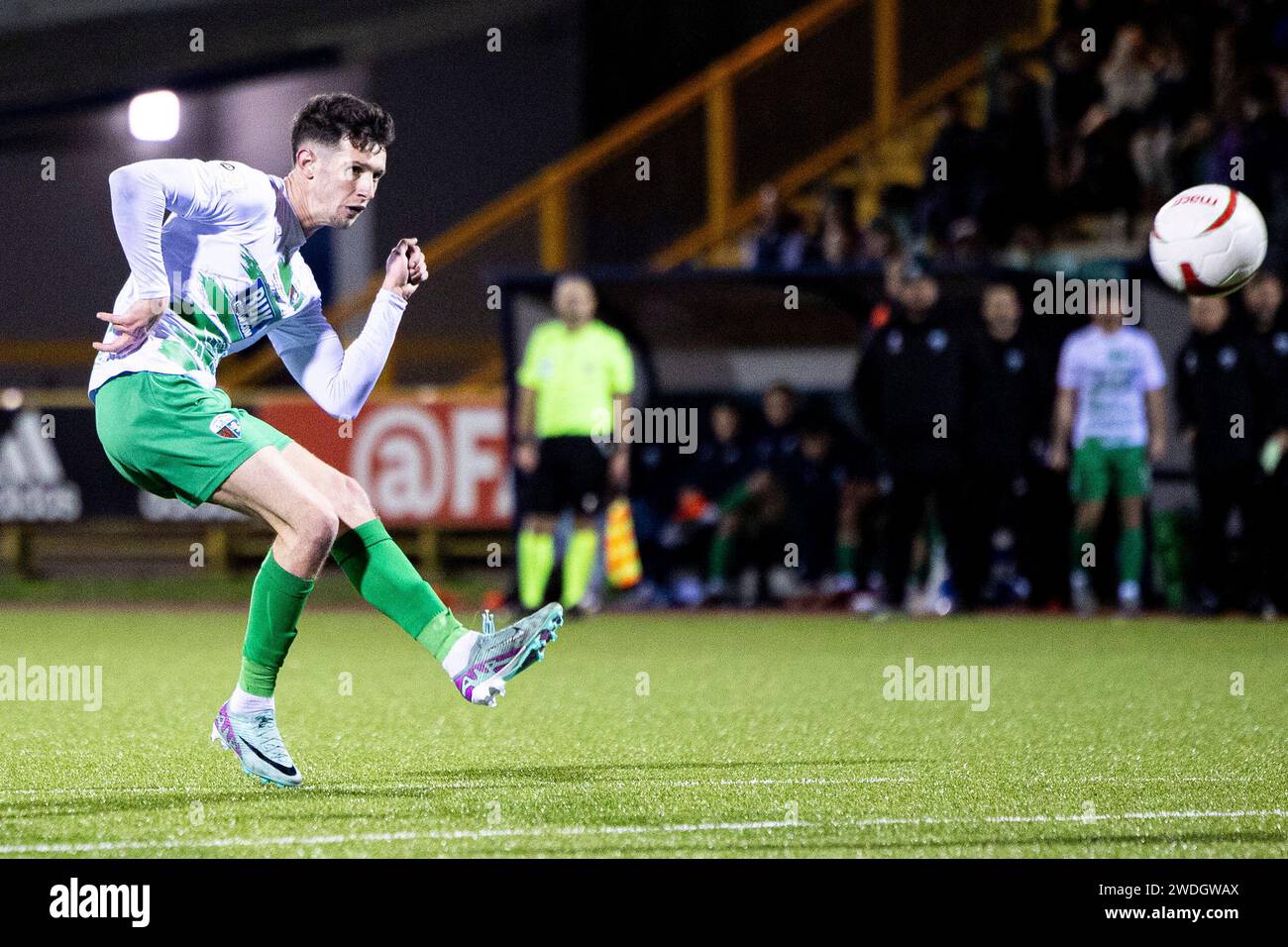 Barry, UK. 20th Jan, 2024. Rory Holden of TNS in action. The New Saints ...