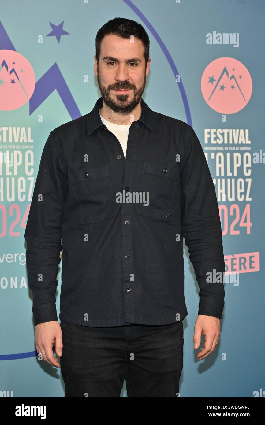 Alpe d Huez, France. 20 January, 2024. Simon Astier attending the ...