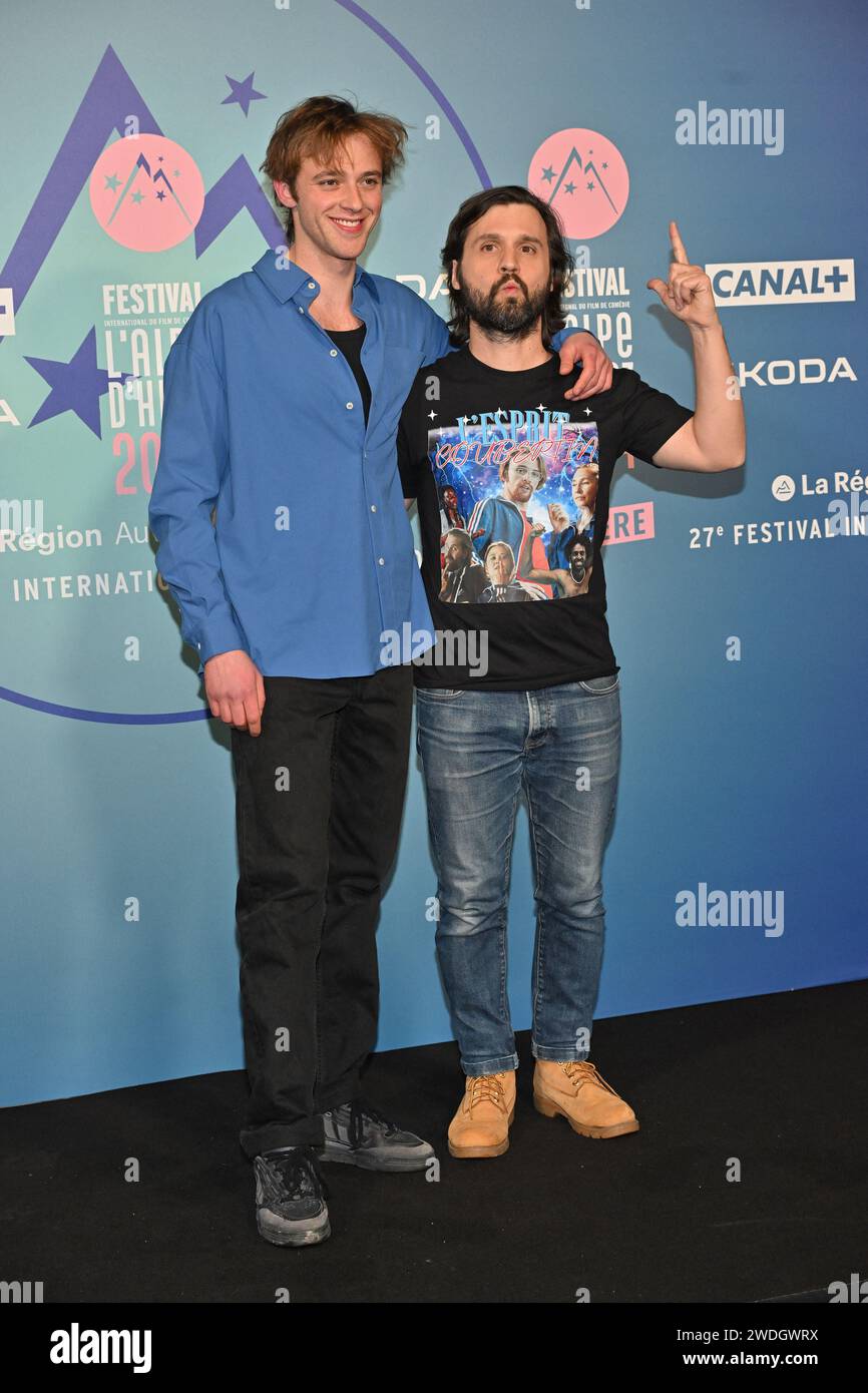 Alpe d Huez, France. 20 January, 2024. Benjamin Voisin, Jeremie Sein ...