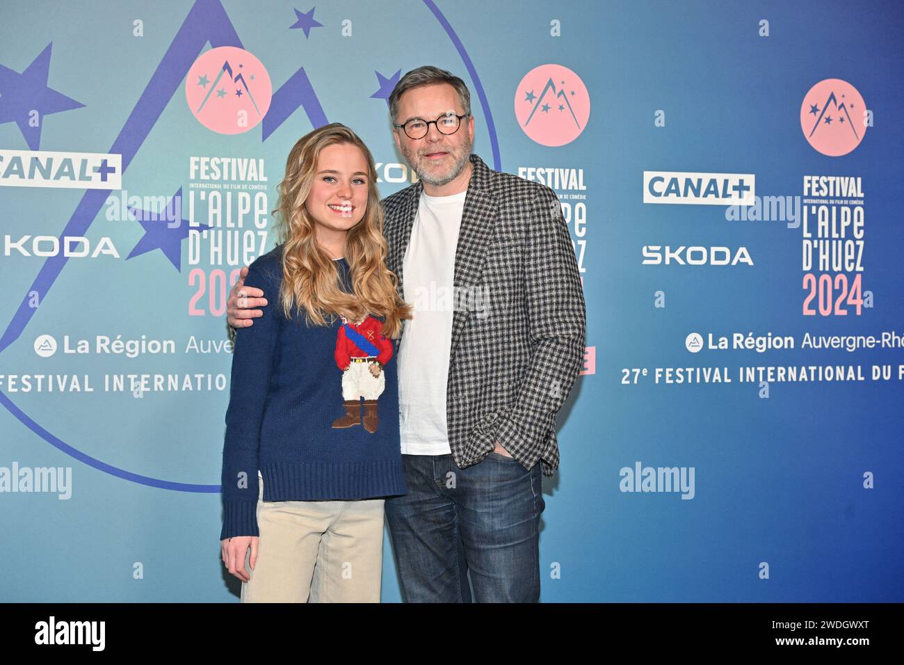 Alpe d Huez, France. 20 January, 2024. Guillaume de Tonquedec and his ...