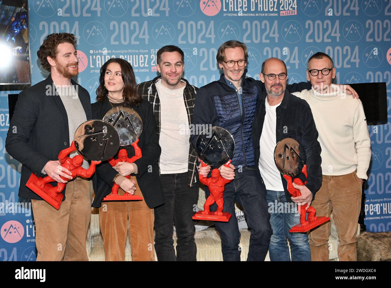 Alpe d Huez, France. 20 January, 2024. Pablo Pauly, Julia Faure, Wilfried Meance, Olvier Ducray ...