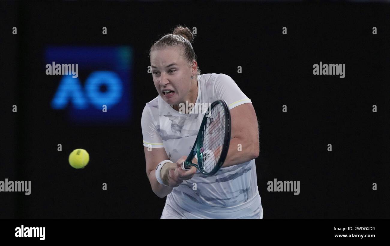 Anna Blinkova of Russia plays a backhand return to Elena Rybakina of ...