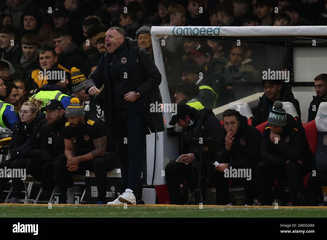 Newport, UK. 20th Jan, 2024. Graham Coughlan, the manager of Newport ...