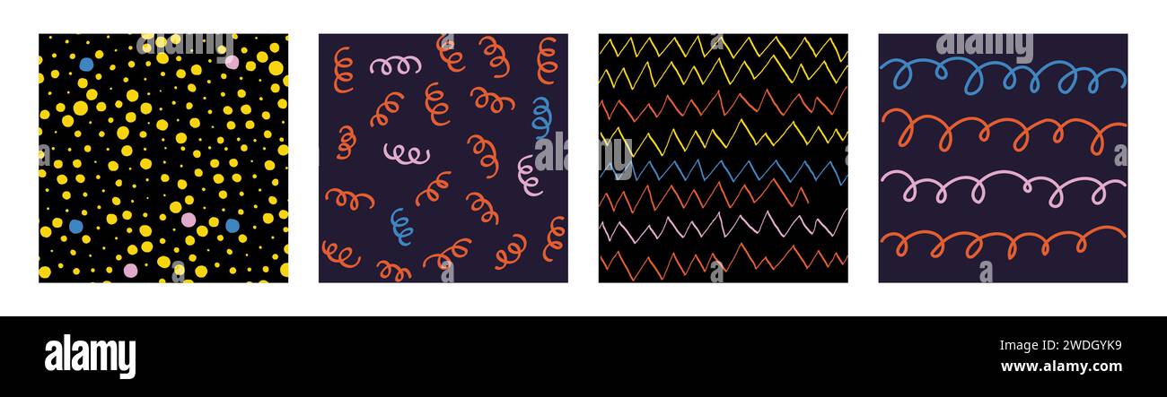 Simple Geometric Hand Drawn Irregular Patterns.Cute Colored Doodle ...