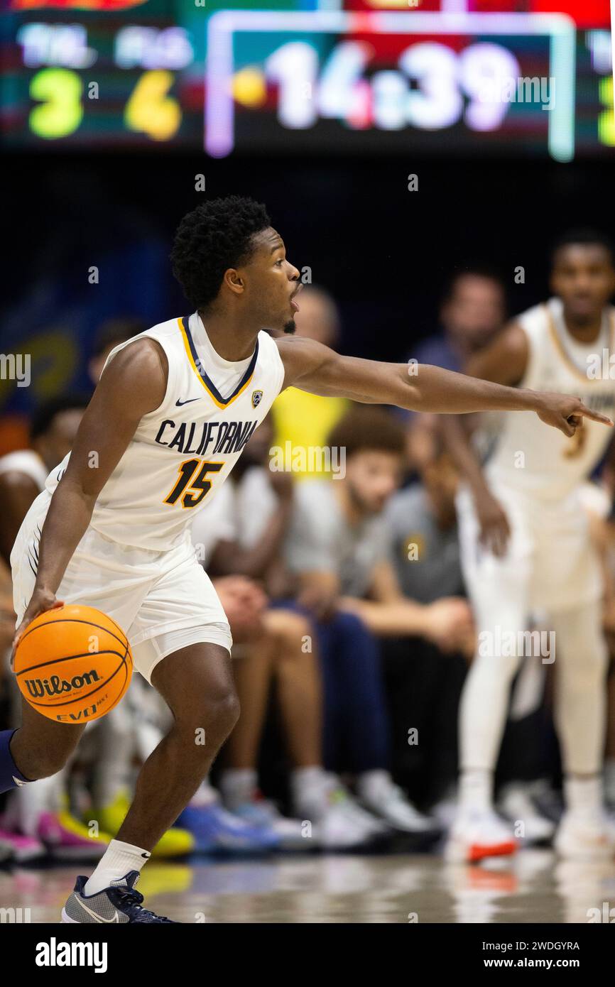 California guard Jalen Cone (15) directs his teammates during the ...