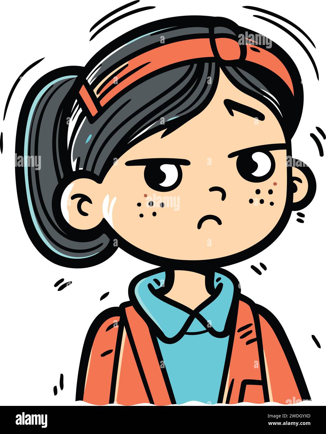 Angry girl. Vector illustration on white background. Cartoon style ...