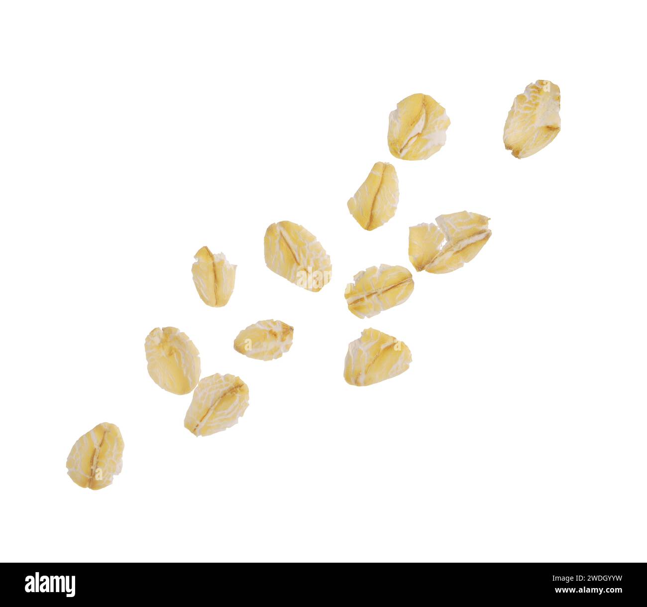 Dry oat flakes falling on white background Stock Photo - Alamy