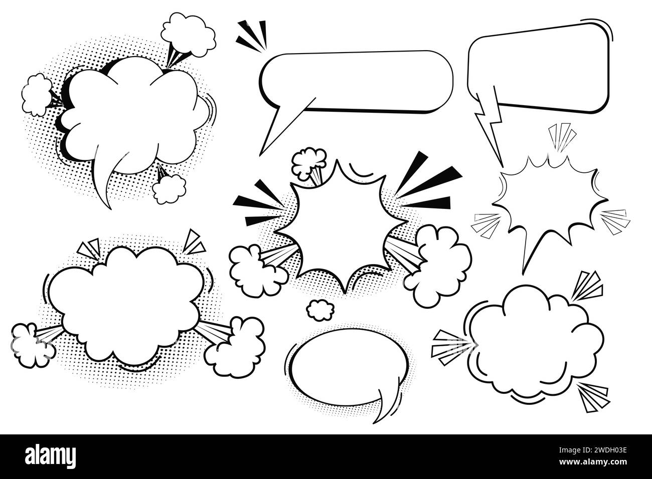 Set pow bubble speech comic expression frame cartoon doodle isolated on ...