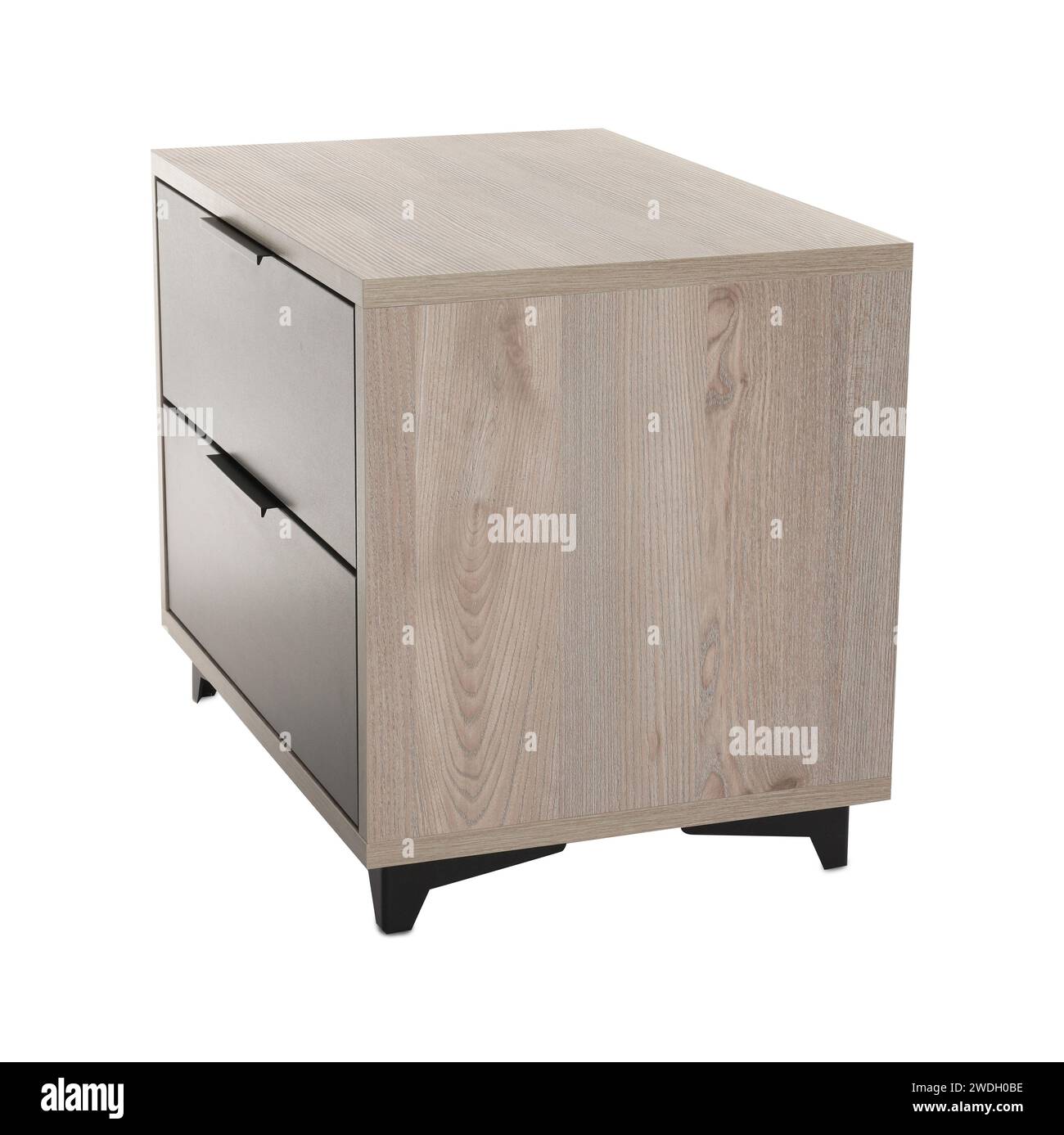 Stylish wooden bedside table isolated on white Stock Photo - Alamy