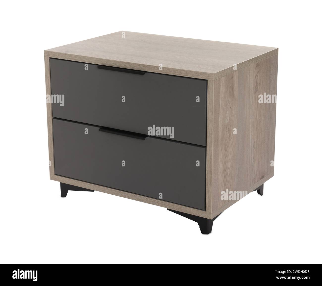 Stylish wooden bedside table isolated on white Stock Photo - Alamy