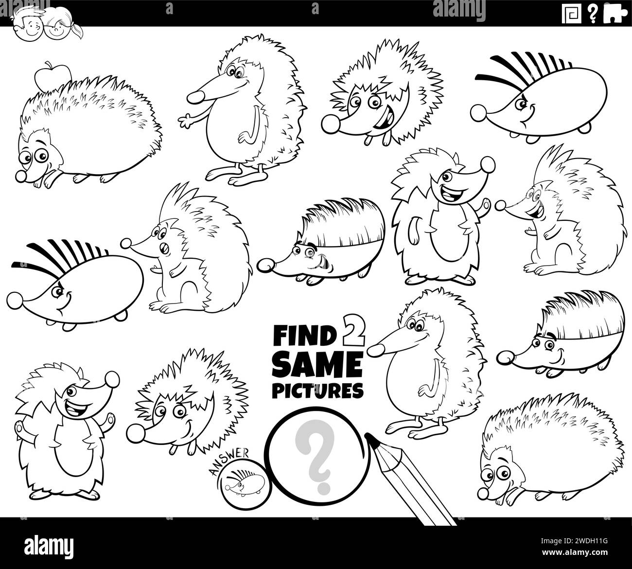 Cartoon illustration of finding two same pictures educational activity ...