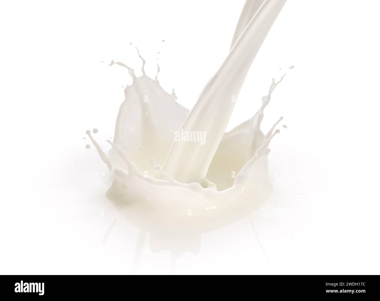 Fresh milk pouring and splashing on white background Stock Photo - Alamy