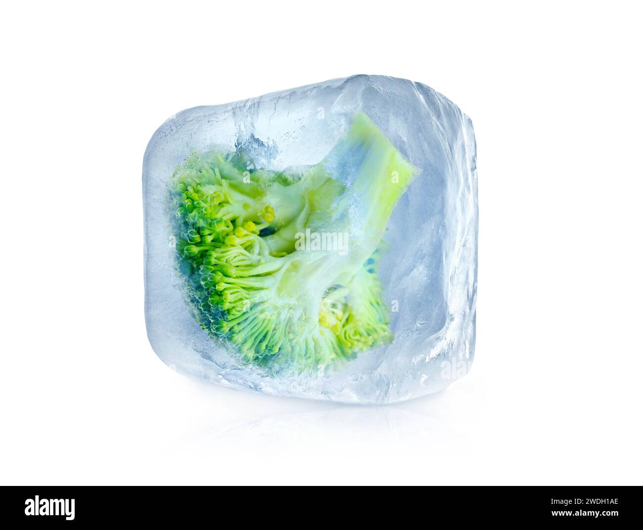 Frozen food. Raw broccoli in ice cube isolated on white Stock Photo - Alamy