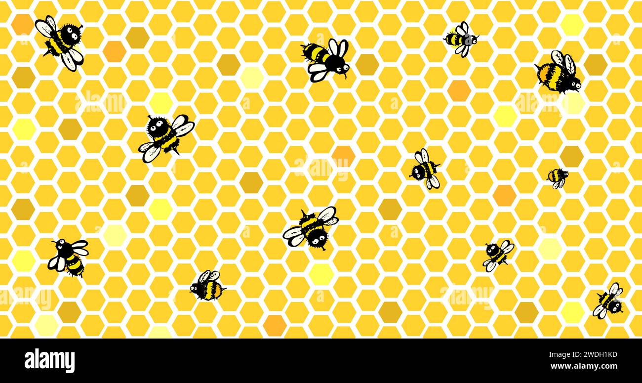 Honeycomb seamless pattern with bees. hand drawing. Not AI, Vector illustration Stock Vector ...