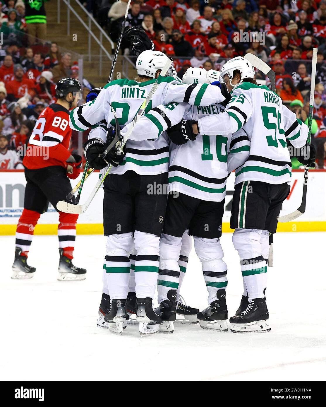The Dallas Stars celebrate after scoring a goal against the New Jersey ...