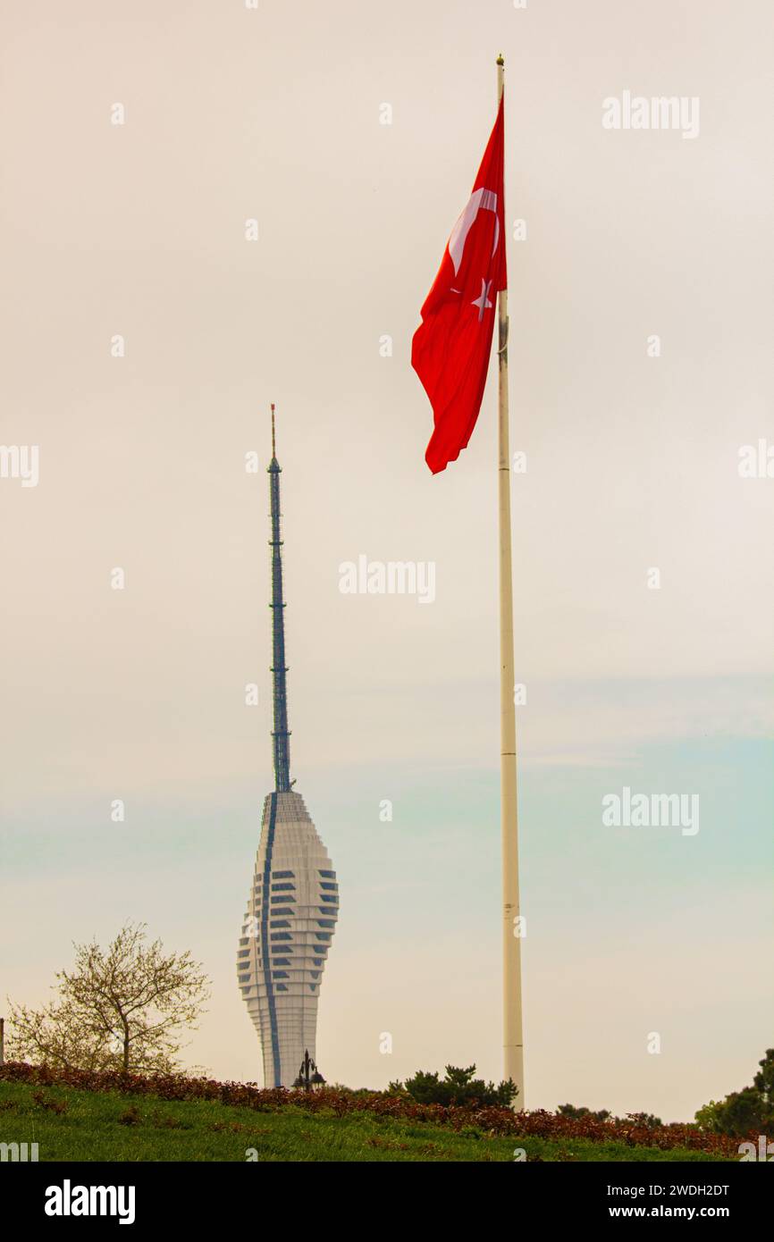 Turkish Pride: Flag of Turkey with Çamlıca Telecommunications Tower in ...