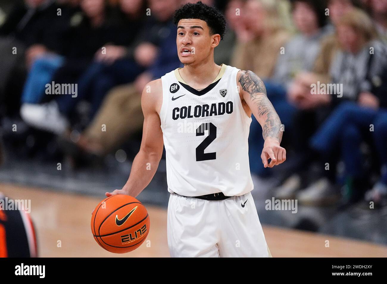 Colorado guard KJ Simpson directs teammates while bringing the ball ...